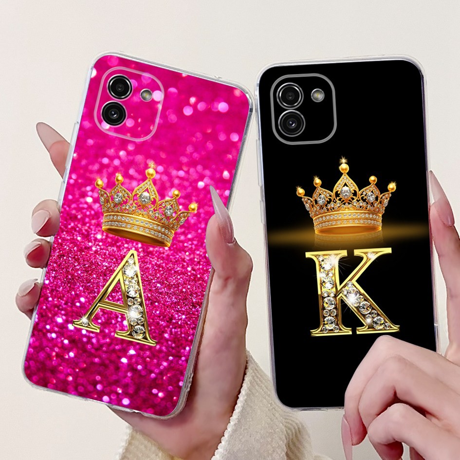 For Samsung Galaxy A03 Case A035 SM-A035F Cover Luxury Crown Letters ...