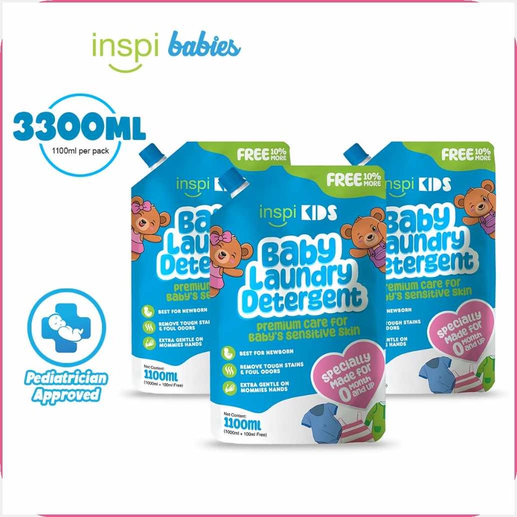 INSPI!Bu^Babies{D/Laundry~e?Wash*n?Refill*y?Pack*B?of*R?3*p?(1100ml each) Liquid Detergent for ...