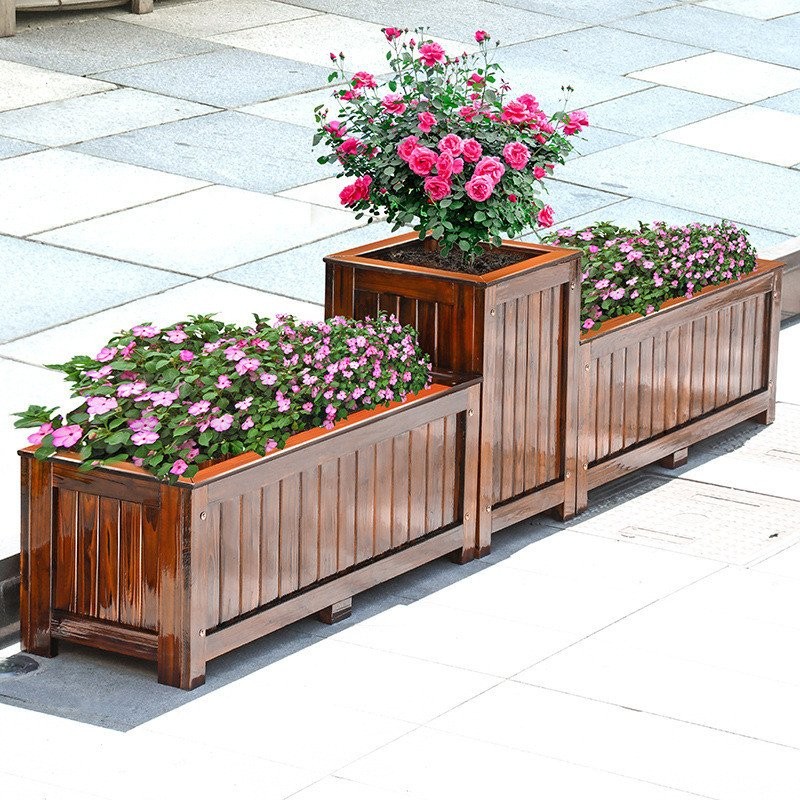 Rectangular Large Flower Box Vegetable Planter Combination Carbonized ...