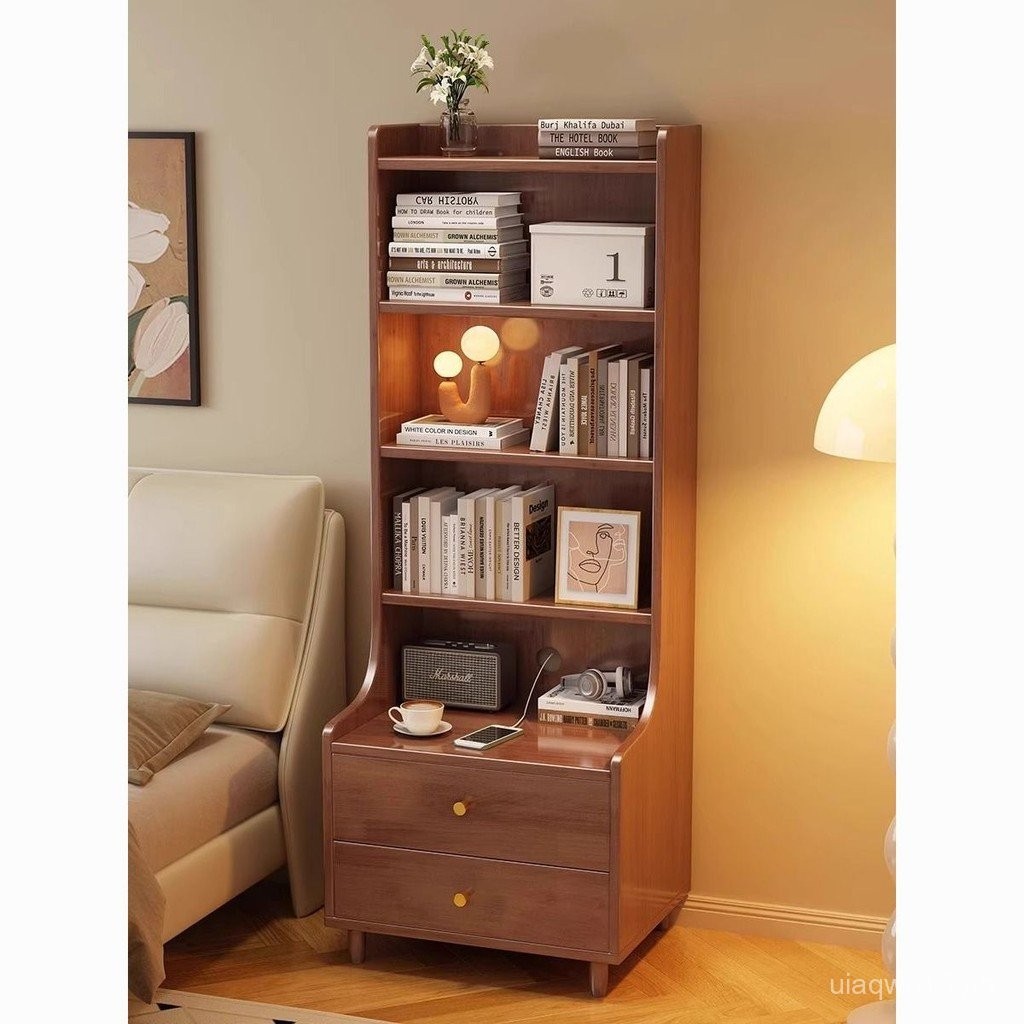 Solid Wood Bedside Table Bookshelf Integrated Multi-layer Storage Rack ...