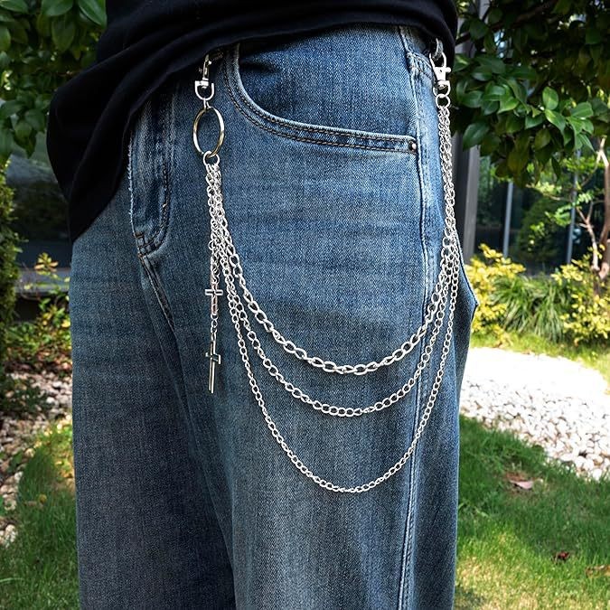 Personality Hollow Cross Pendant Triple Layer Pants Chains for Men ...