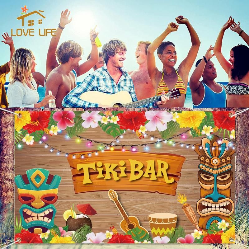 [Local delivery] Tiki Backdrop 180x110cm Aloha Party Decoration for ...