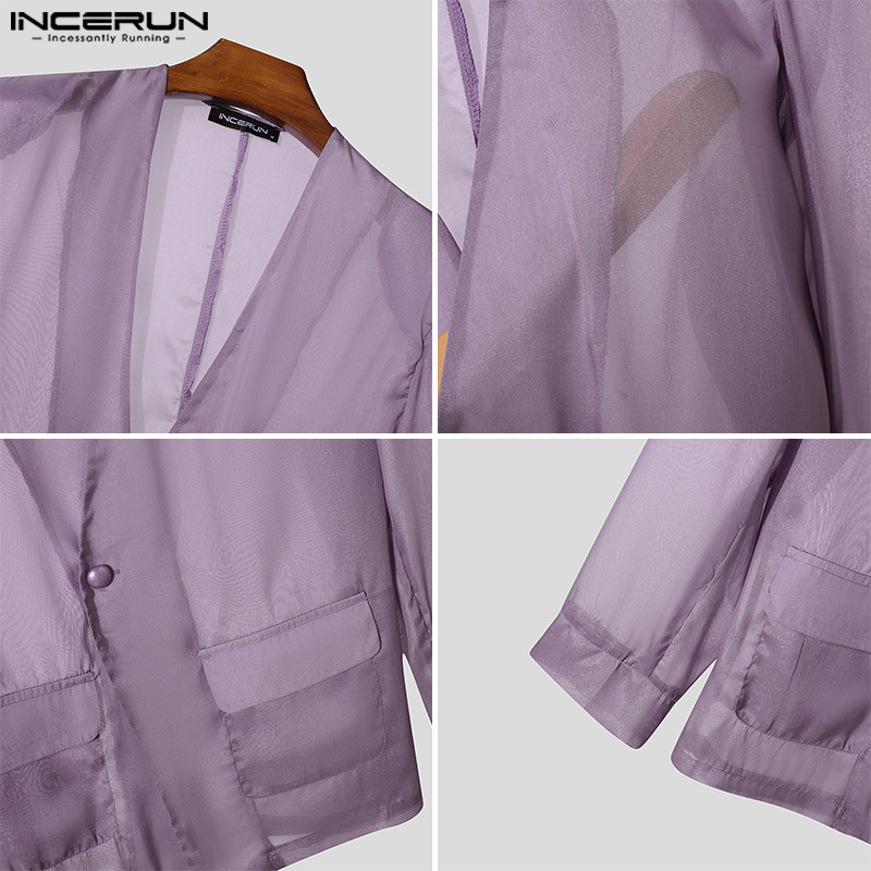 INCERUN Men Korean Fashionable See-Through Shoulder Pad Long Sleeve ...