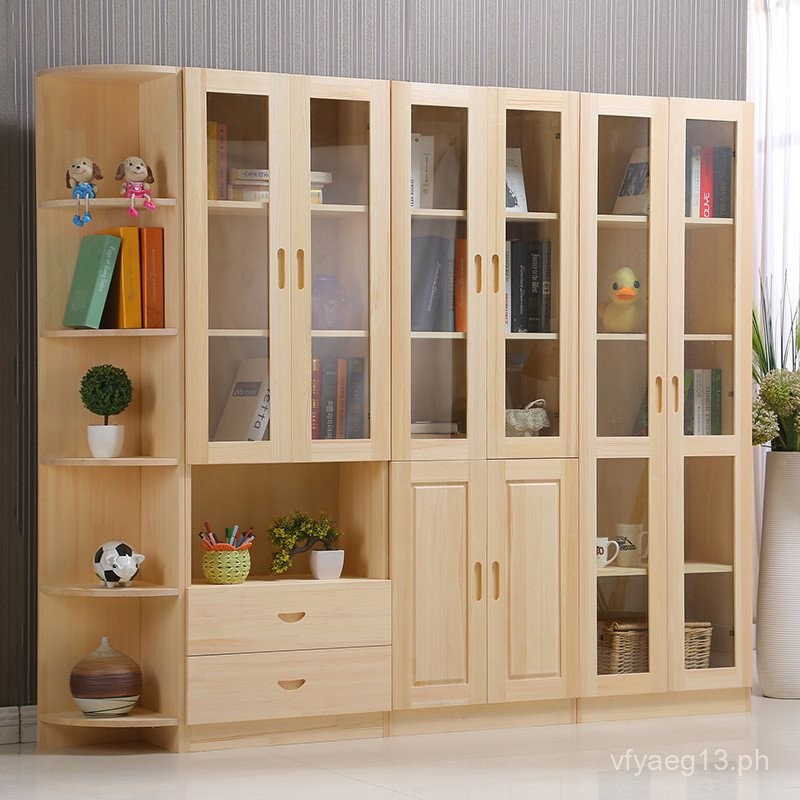 Pine Wood Bookshelf Set Glass Door Solid Wood Bookshelf Children's ...