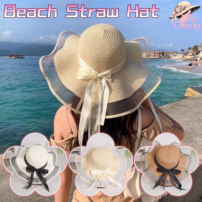 Beach Hat Female Straw Hat Summer Sun Hat Hat For Woman Bow Wide ...