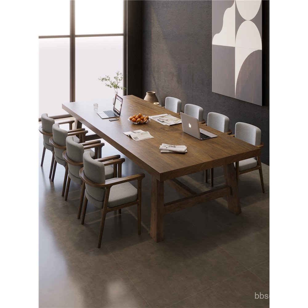 Solid Wood Conference Table Long Table Simple Table and Chair Set Large ...