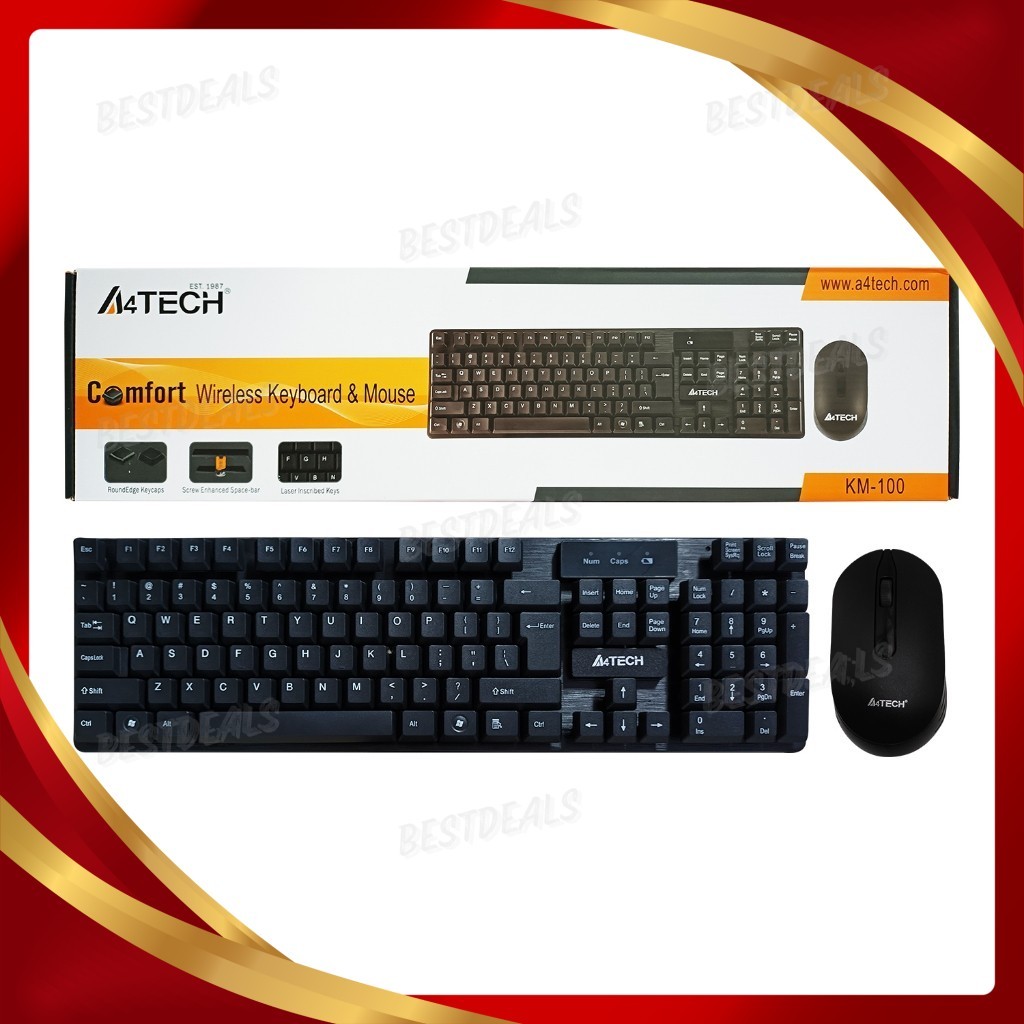 A4 TECH KM-100 Wireless Keyboard & Mouse (RoundEdge keycaps) | Shopee ...