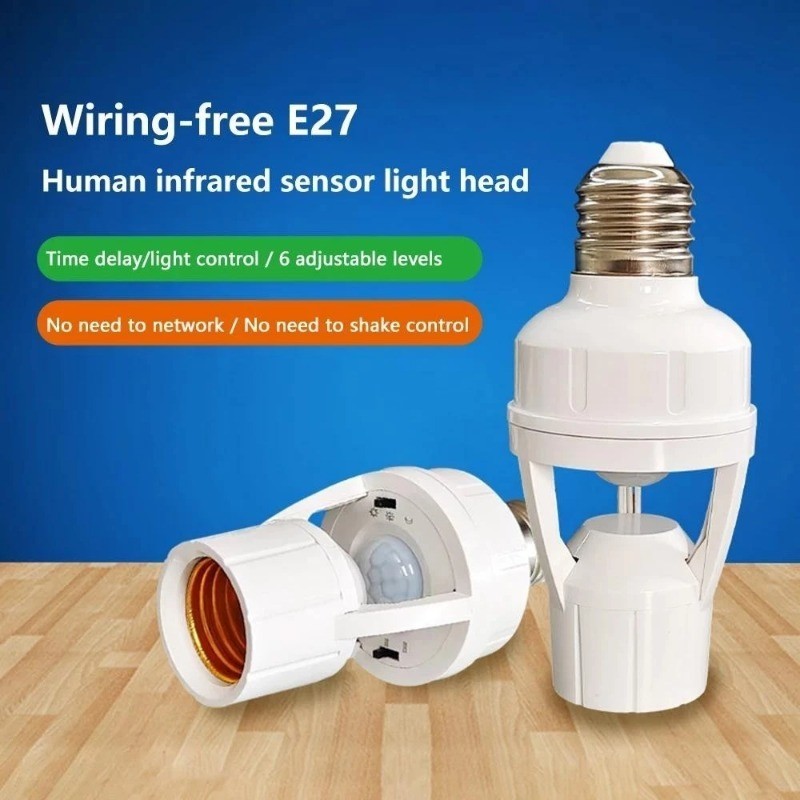 PIR Sensor Lamp Head Adapter Light Socket E27 Screw Adjustment Switch ...