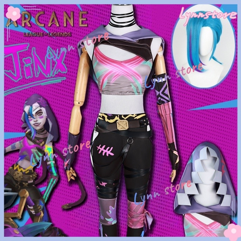 LOL Arcane Game Jinx Cosplay Costume&Wig Arcane Fractured Jinx Outfit ...