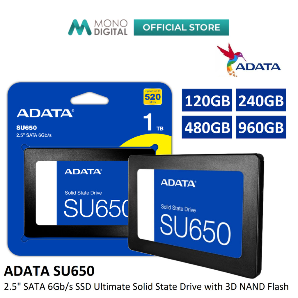 ADATA ULTIMATE SU650 2.5" SATA 6GB/S INTERNAL SSD SOLID STATE DRIVE 3D NAND FLASH - 120GB ...