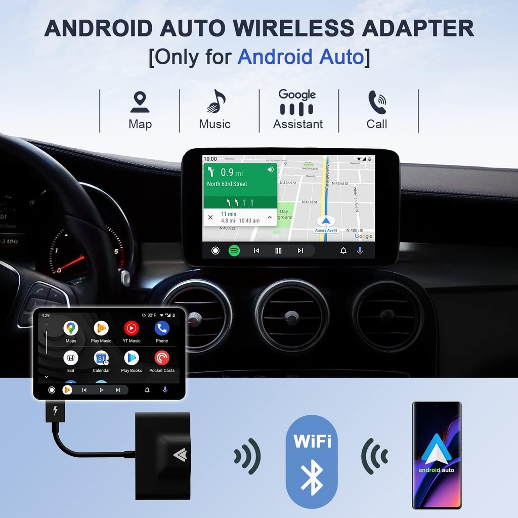Teeran Android Auto Wireless Adapter for OEM Factory Wired Android Auto ...