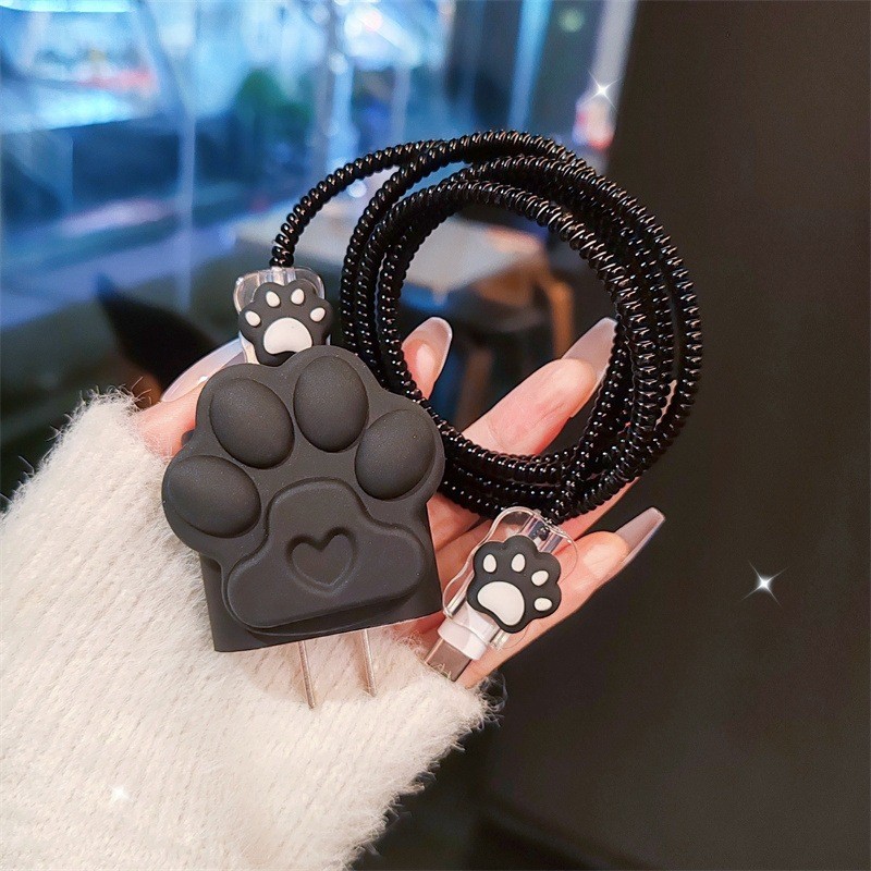 Cute Black Cat paw DIY 18w/20w Charger Protector Set Charger Case Cable ...