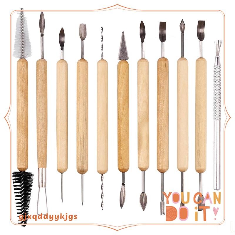 11-Piece Wooden Handle Double Ended Modeling Tools Sculpting Tools for ...