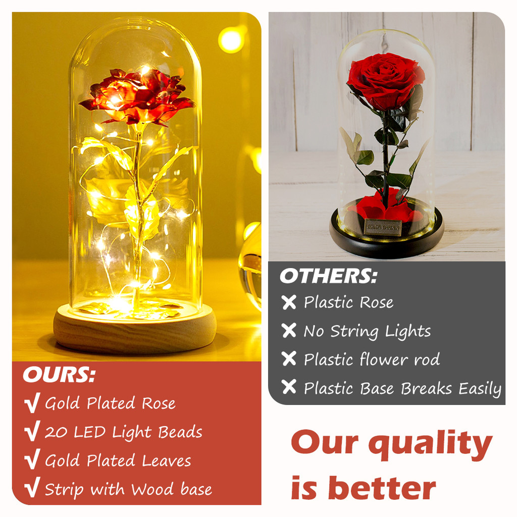Purple LED Light Rose in Glass Dome with Wooden Base - Warm Glow ...