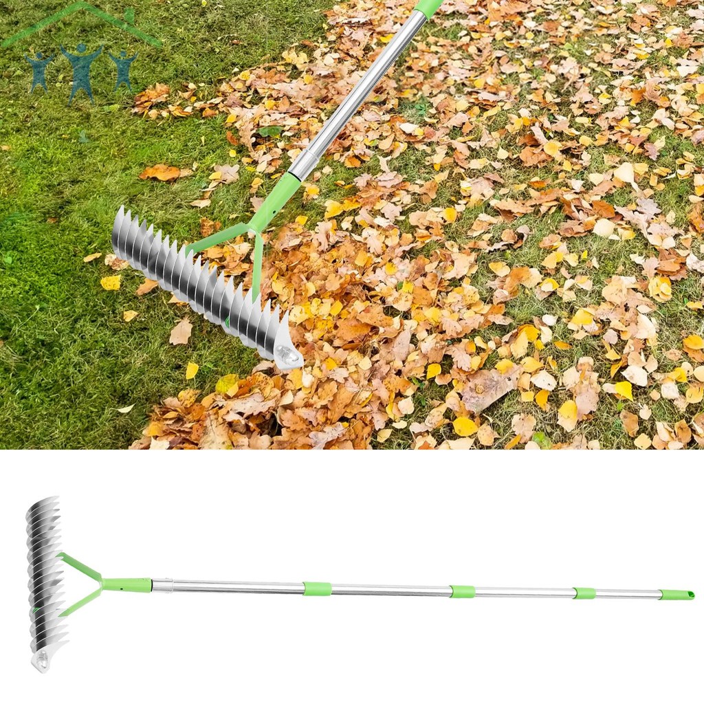Thatch Rake Double Sided Lawn Thatching Rake with 66.9 Inches Stainless ...