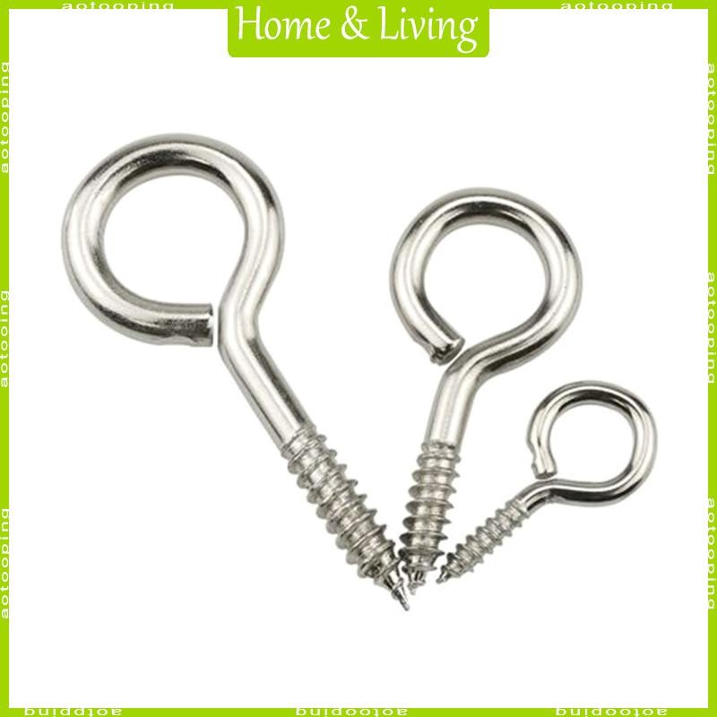 AOTOO 20PCS M3 M4 M5 Stainless Steel Screw Eye Hooks Metal Cup Hooks ...