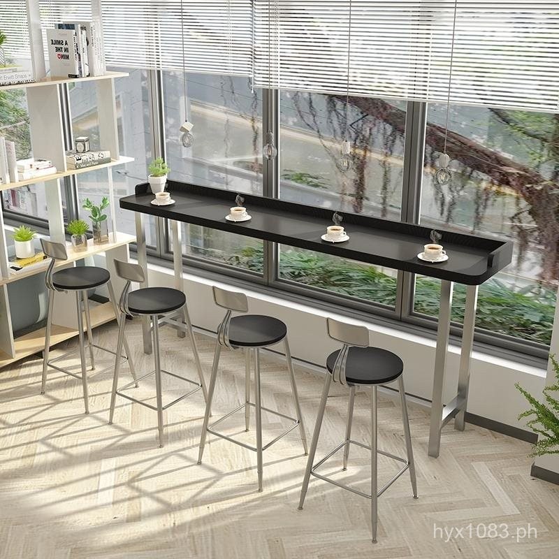 Bar Counter Long Table Bar Counter Leisure High Table Black Solid Wood ...