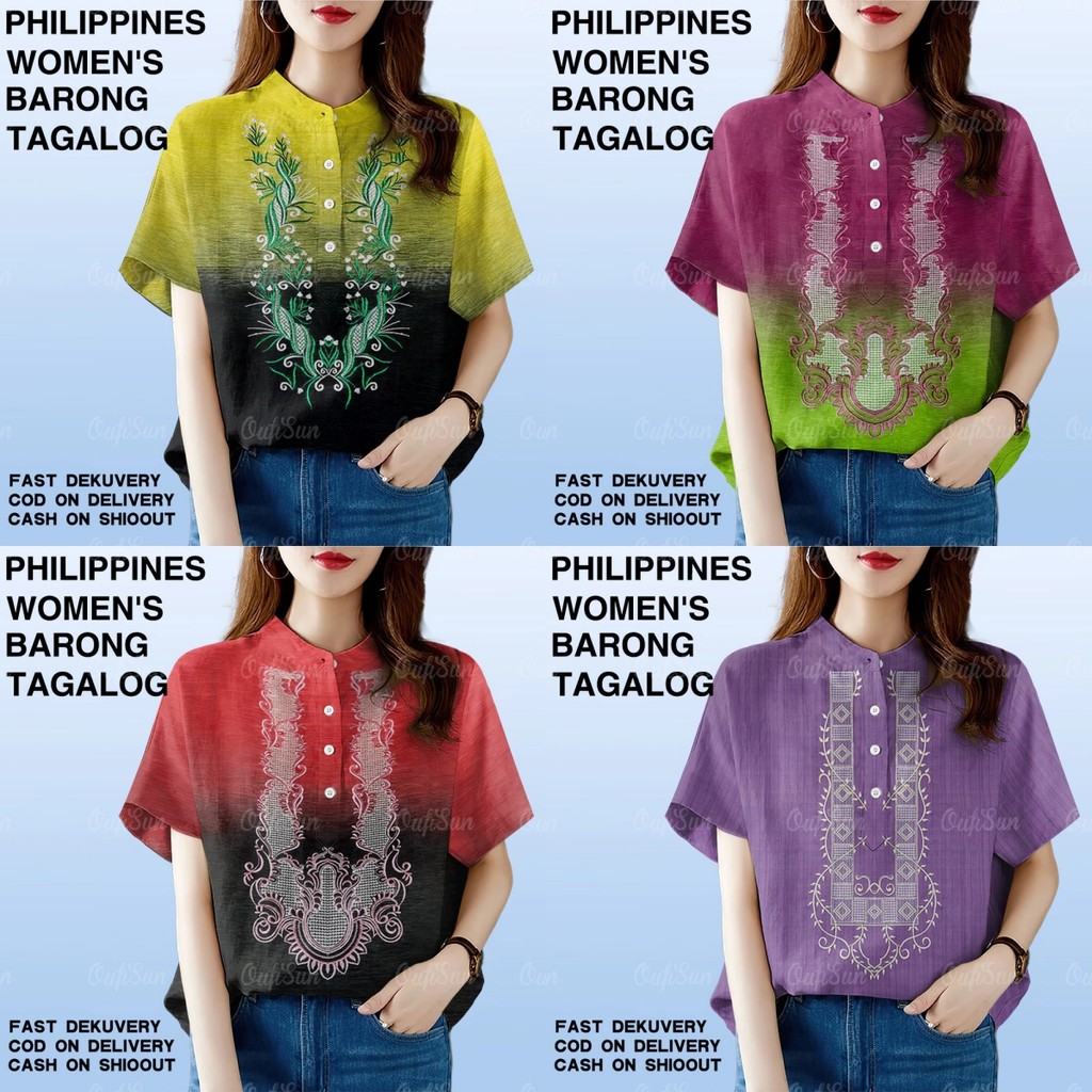 Asean Attire For Women Ethnic Style Stand Collar Shirt Short-Sleeved ...