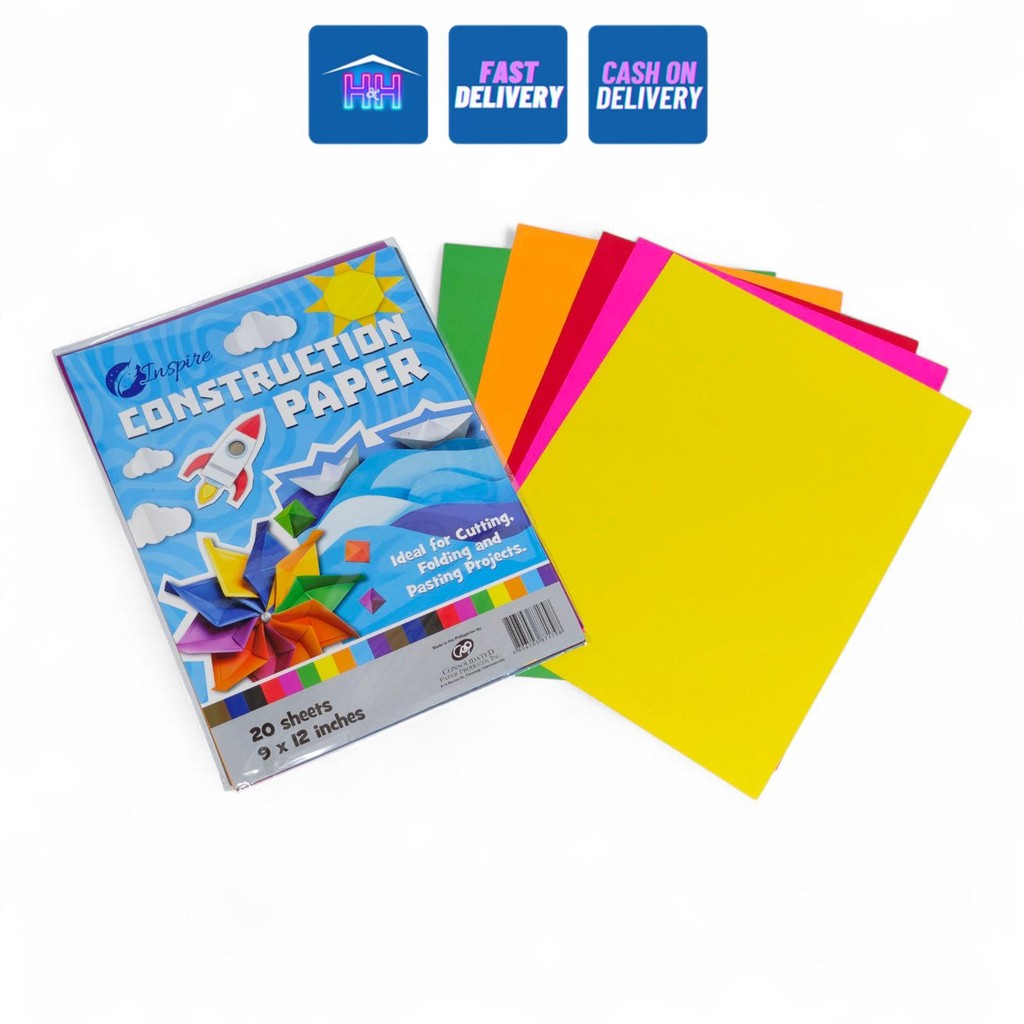 H&H Assorted Colored Construction Paper 20 Sheets (Size 9 x 12 Inches ...