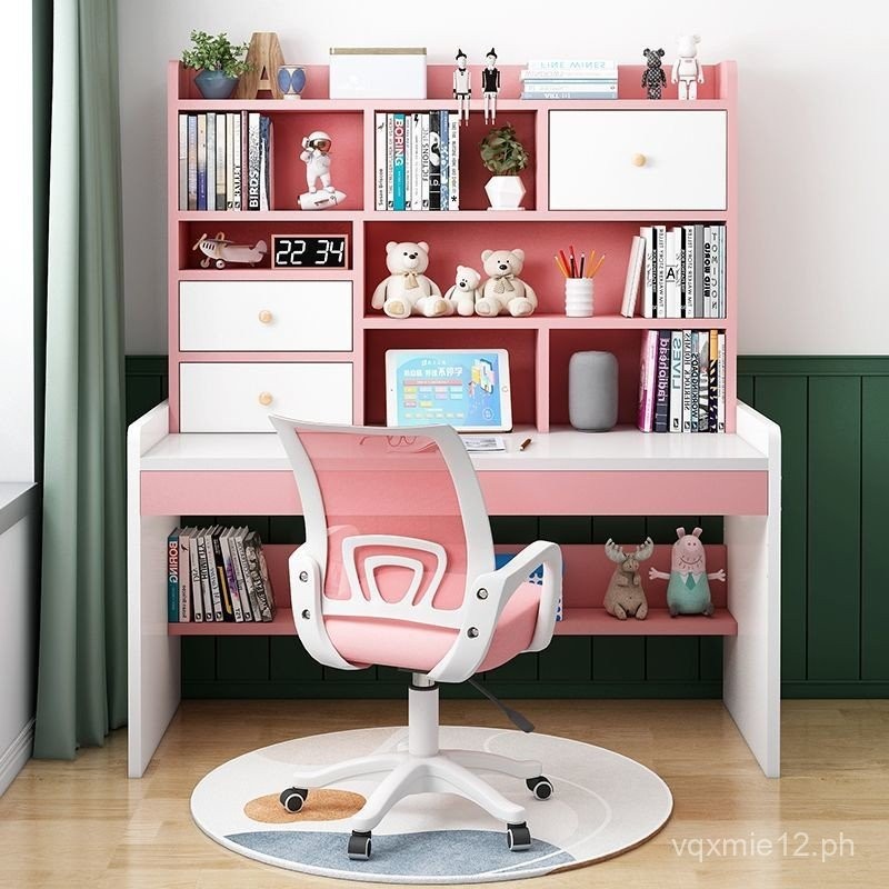 Student Desk Bookshelf Bookcase Integrated Desk Adjustable Height ...