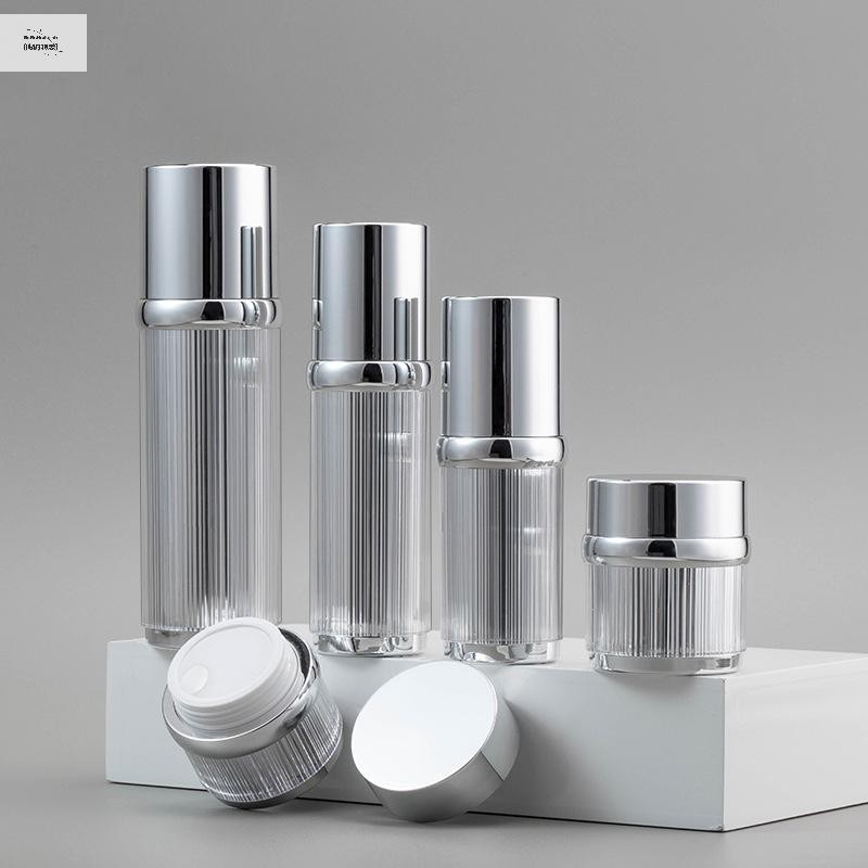 GoGo Shiny Silver Lined Shape Acrylic Plastic Bottle Airless Serum ...