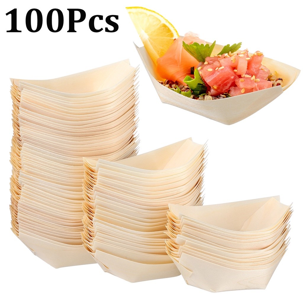 100pcs Disposable wooden boat-shaped Japanese sashimi sushi takeout ...
