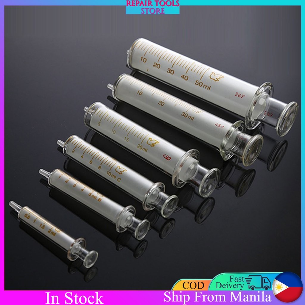 【PH STOCK】Glass Syringe 1/2/5/10/20/30/50ML Syringe Metal Needle ...