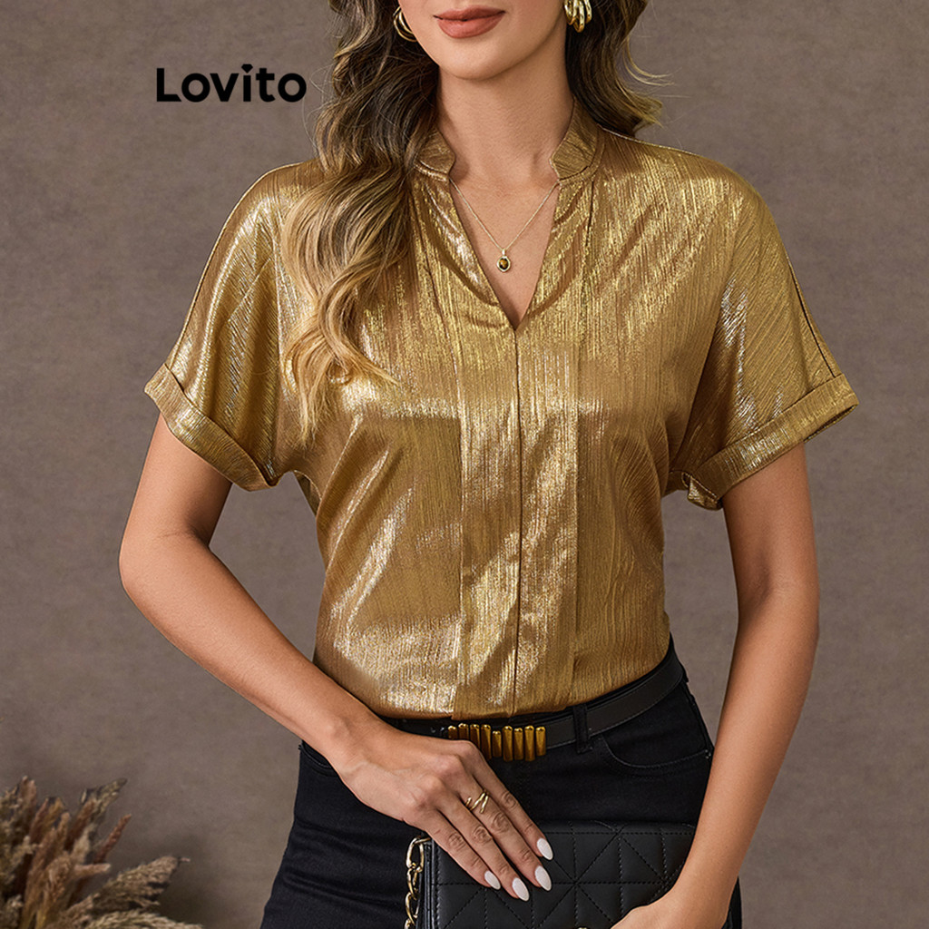 Lovito Women Elegant Plain False Placket Blouse LBL19644 | Shopee ...
