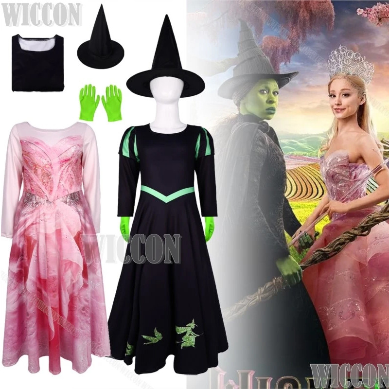 Girl Wicked Glinda Elphaba Cosplay Costume Kids Pink Wed Princess ...
