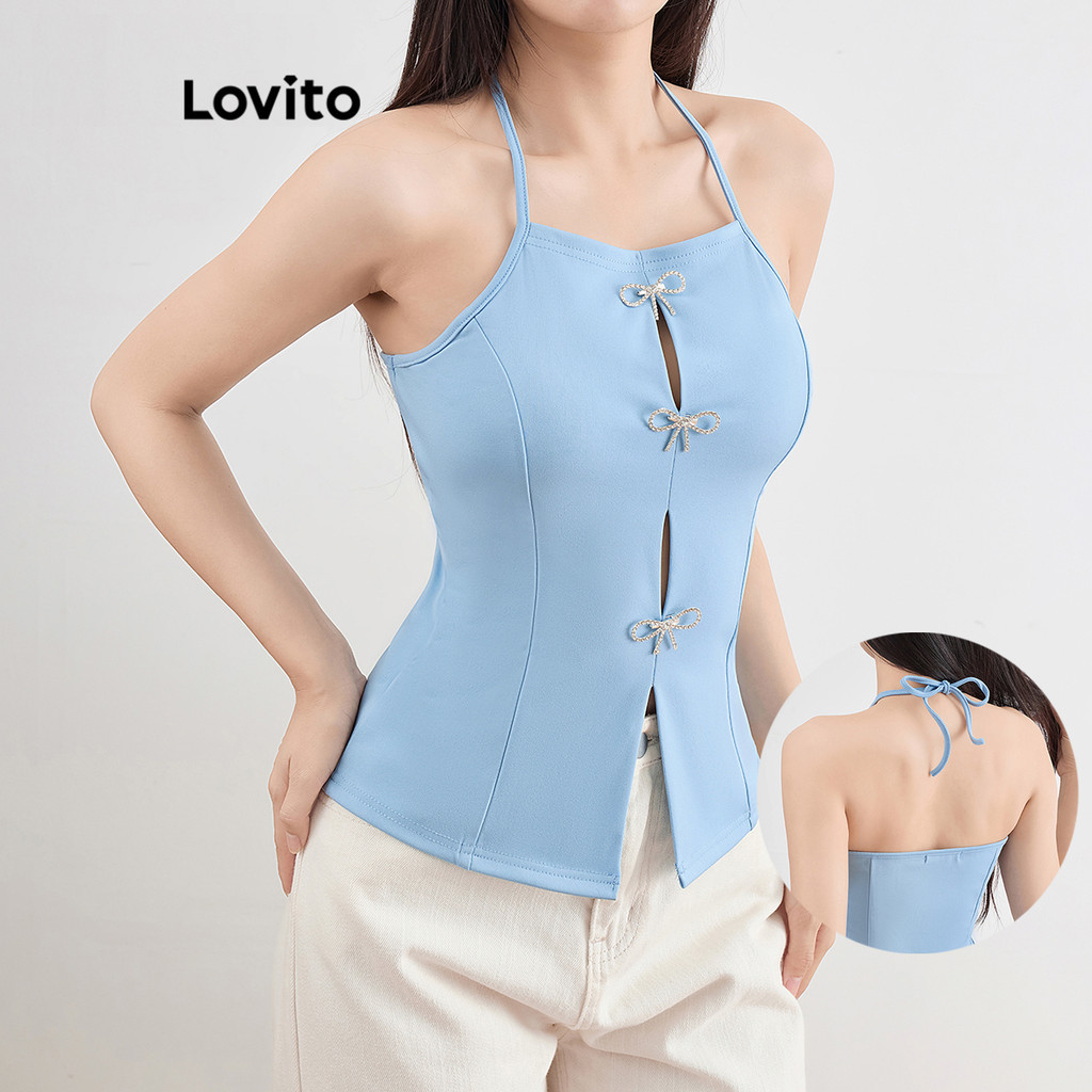 Lovito Women Sexy Plain Bow Tank Top L108ED1250 | Shopee Philippines