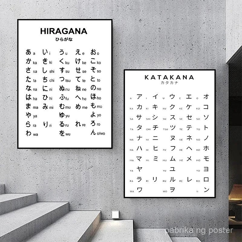 Hiragana and Katakana Chart Black and White Japanese Alphabet Poster ...