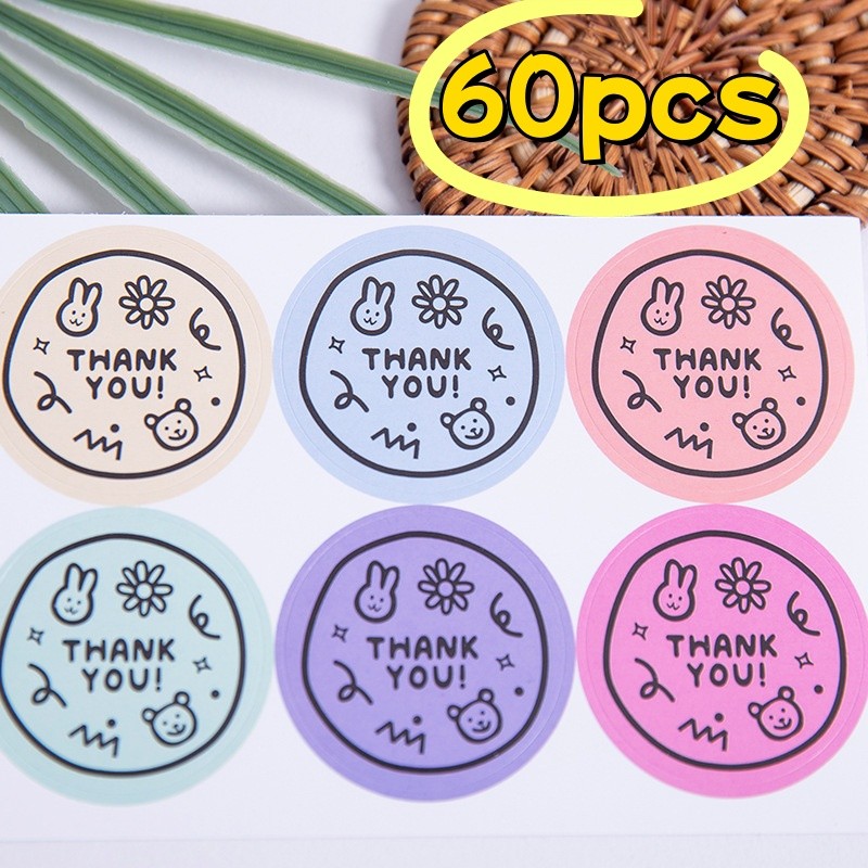 10 Sheets 60pcs Cartoon Morandi Color Thank You Teddy Bear Stickers ...