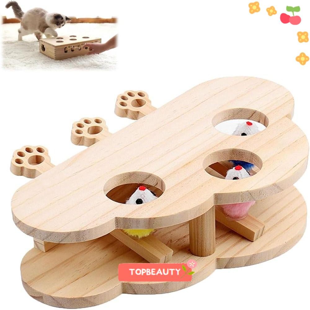BEAUTY Wood Cat Toy, 3 in 1 Multifunctional Whack a Mole Toys, with ...