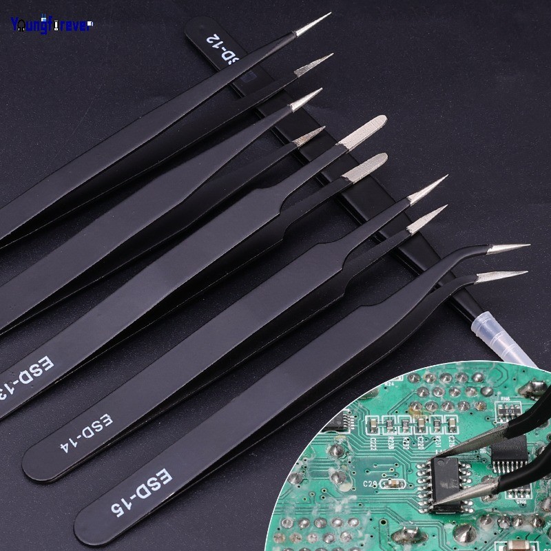 Black Precision Tweezers Set ESD Anti-Static Stainless Steel Tweezers ...