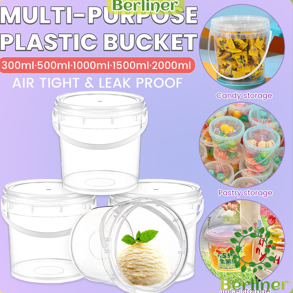 Berliner 1L 0.3L 0.5L Bucket with Seal Clear Storage Plastic Container ...