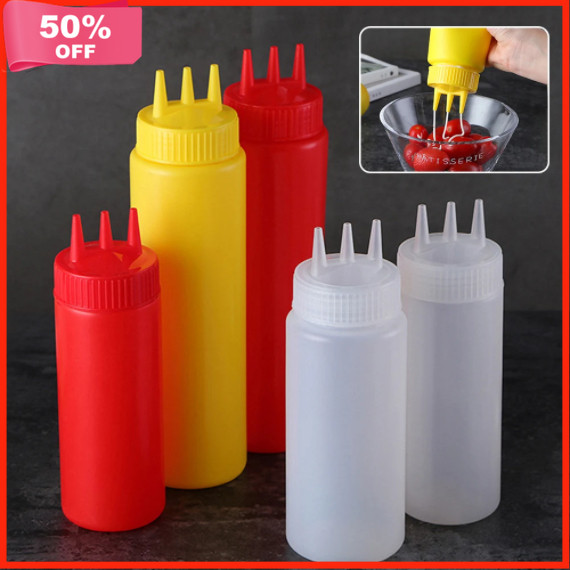 3 Holes Squeeze Bottle Plastic Oil Vinegar Bottles Condiment Dispenser ...