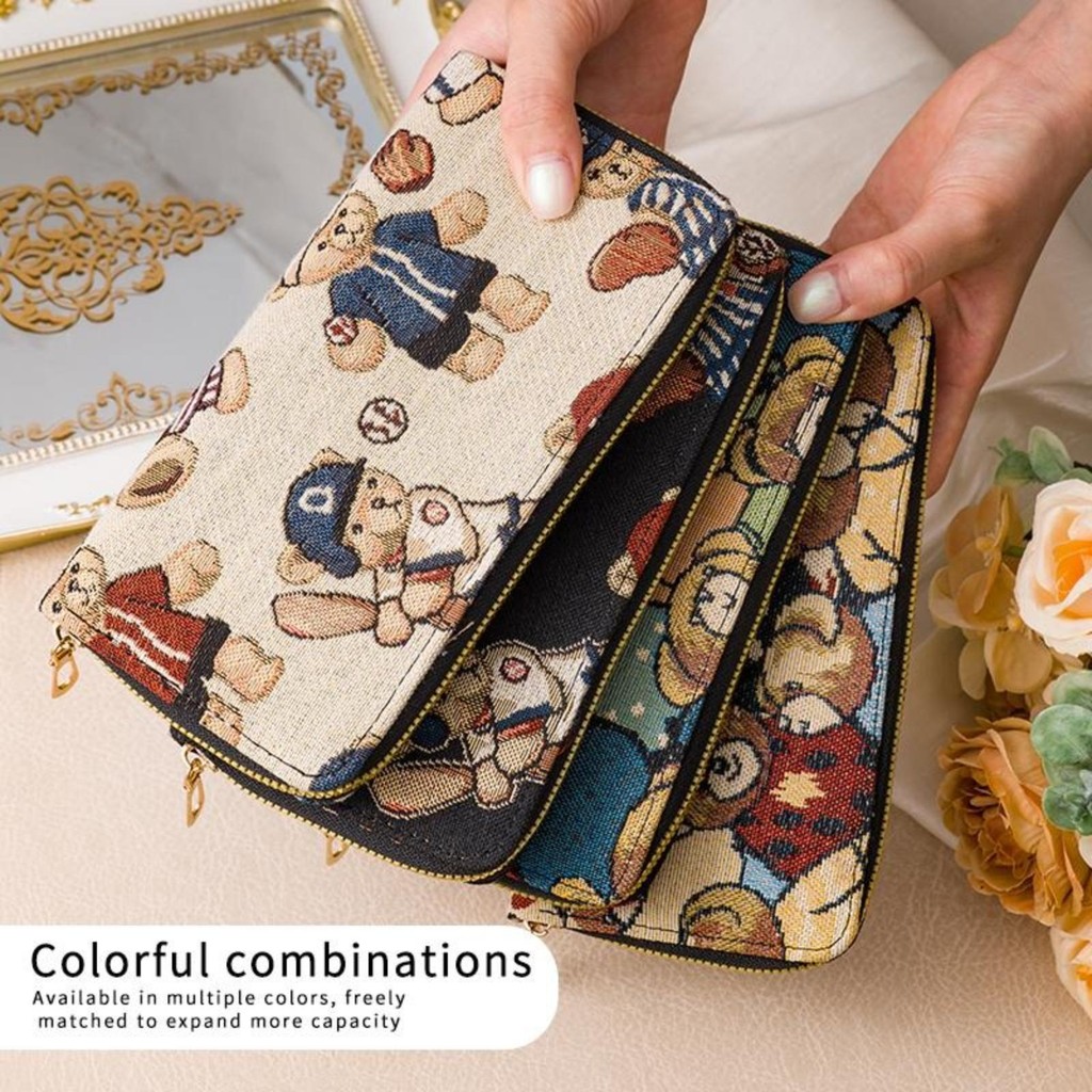 UISN #WS010 Women's Wallet Long Woven Wallet with Wristlet, Cute Bear ...