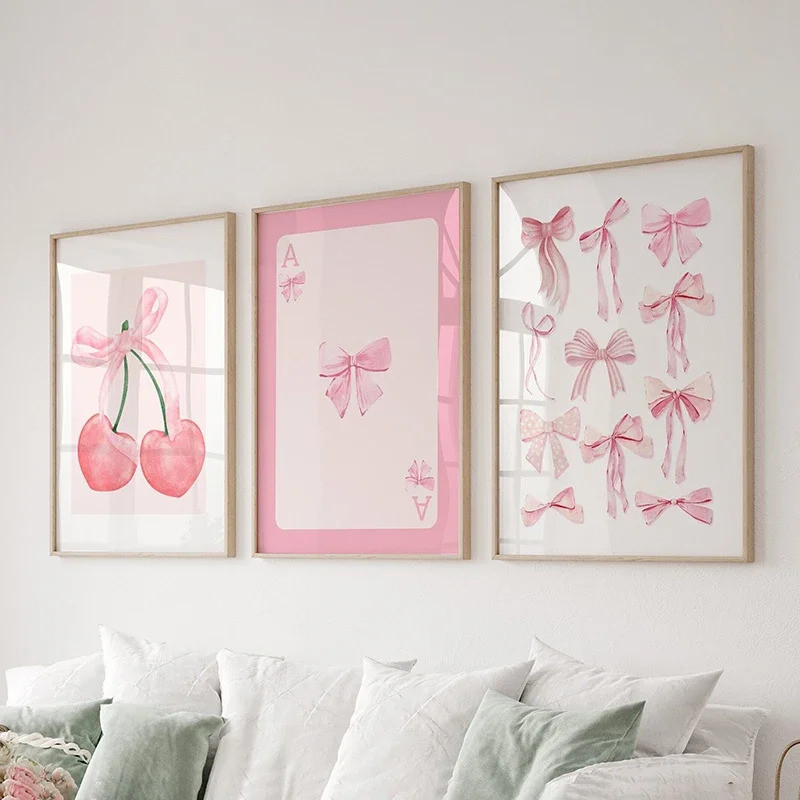 Trendy Pink Bows Poster Wall Art Set of 3 Preppy Posters College ...