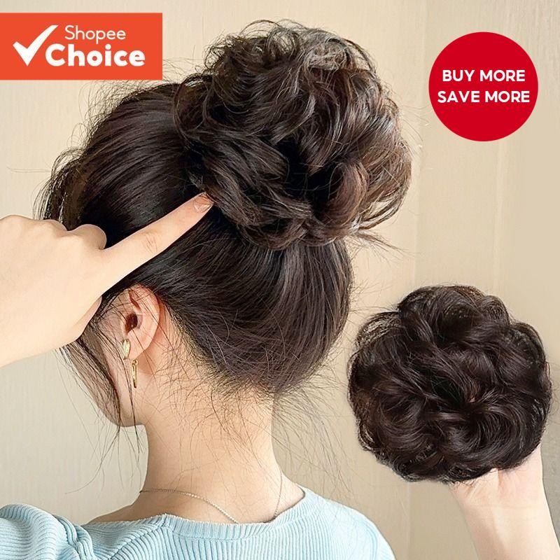 Synthetic Curly Bun Hairpiece - Fluffy Messy Bun with Rubber Band ...