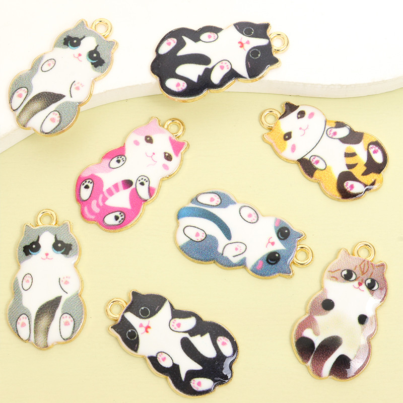 10pcs Cute Expression Chubby Cat Drip Oil Alloy Charms, Vibrant Playful ...