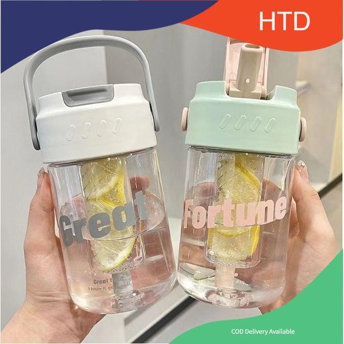 HTD Portable 600/800ML Cute Student Water Bottle Straw Cup with Handle Portable High-Value Water ...