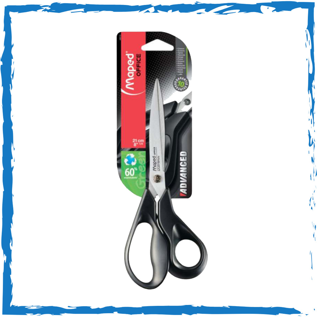 MAPED 499110 Advanced Green Scissors 60% RECYCLED Plastic Asymmetrical ...