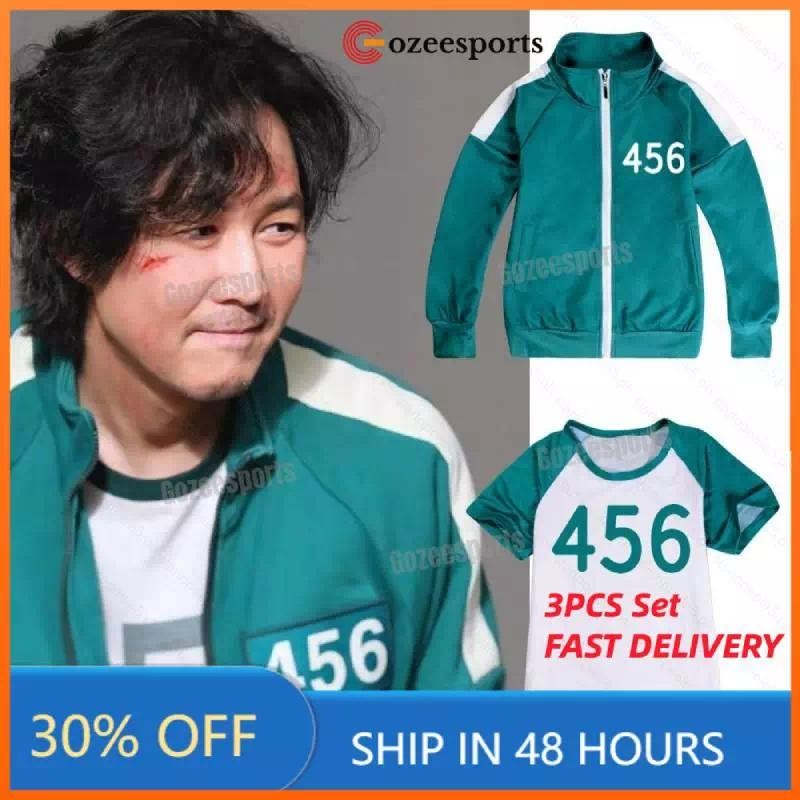 3PCS Set Sta5 Squid Game 456 warm coat trousers T-shirt cosplay cloth ...