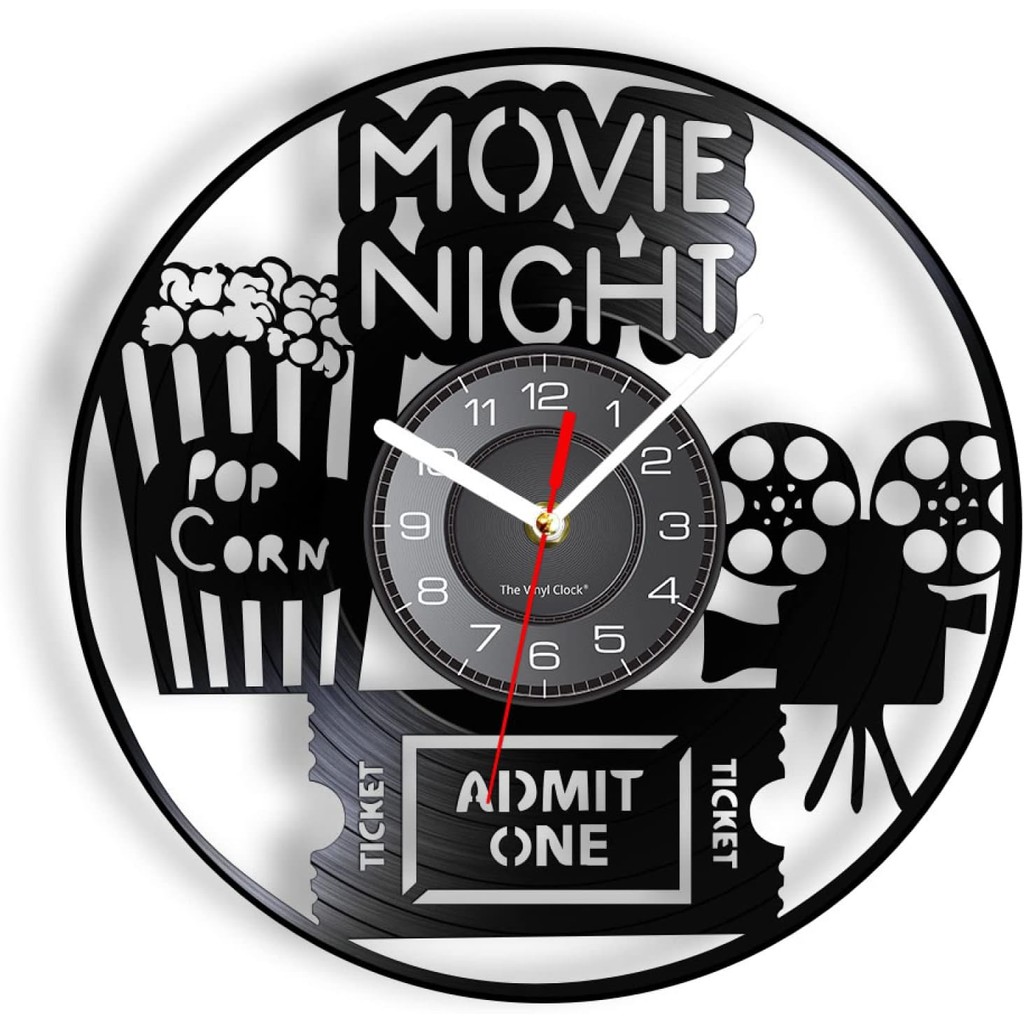 30 cm Wall Clock Movie Night Vinyl Record Wall Clock Home Cinema Pop ...