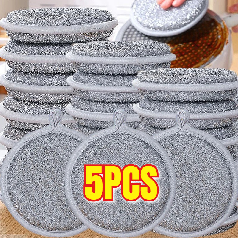 [HOT] Double-side Silver Wire Cleaning Sponge Wipes - Round Dishwashing ...