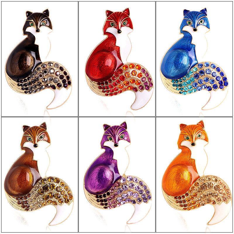 New Style Enamel Retro Fox Brooch Men Women Multicolor Rhinestone ...