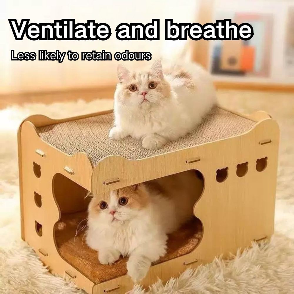 Pet Cabin Wood Cat House Comes With Two Cat Scratch Board Cat Bed Cat ...