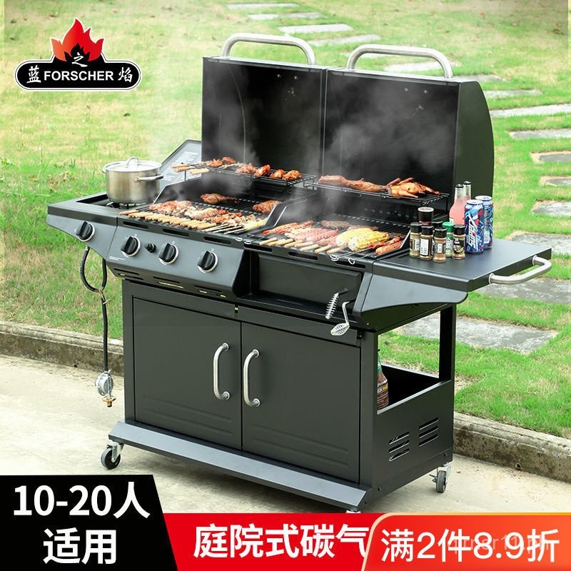 Barbecue Grill Patio Villa BBQ Rack Box Grilled Meat Charcoal Gas Dual ...