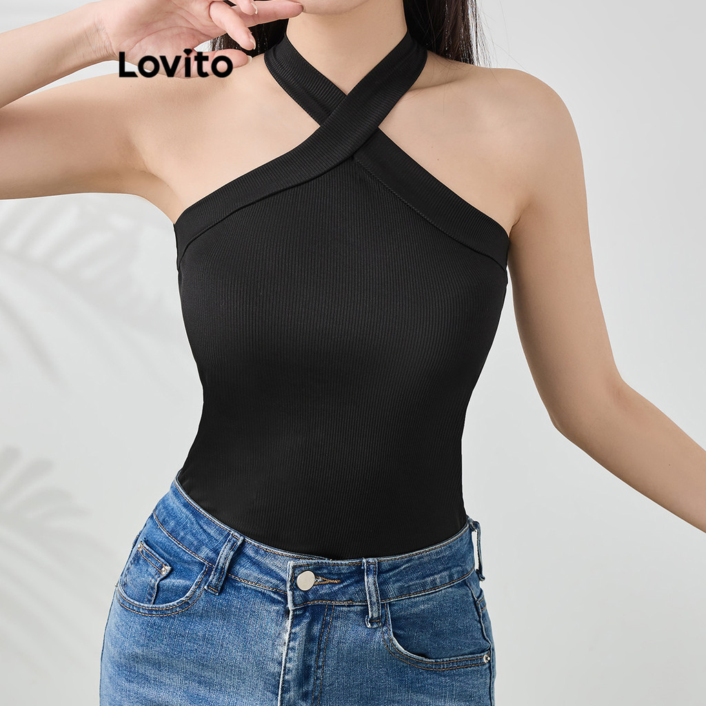 Lovito Women Casual Plain Criss Cross Tank Top L116MD146 | Shopee ...