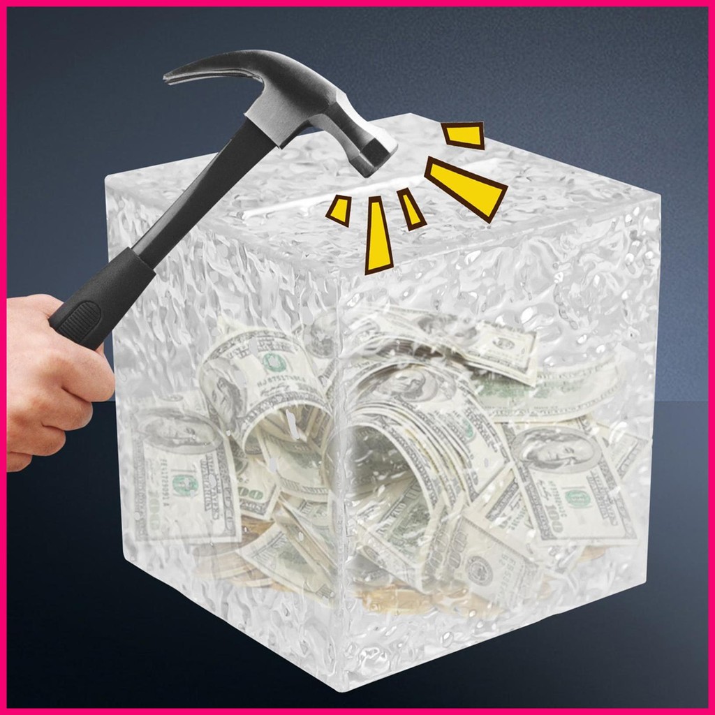 Clear Money Banks for Kids Unopenable Acrylic Cash Bank Cube Change ...